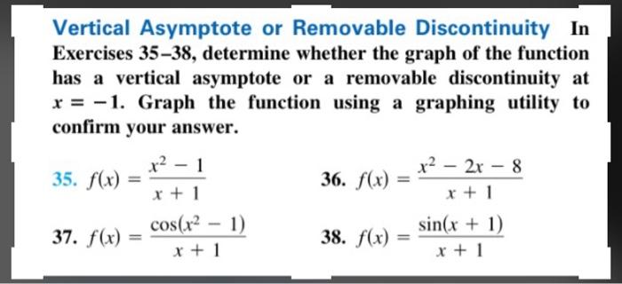 Solved Vertical Asymptote or Removable Discontinuity In | Chegg.com