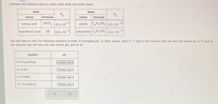 [Solved]: Hi please help !C6H5NH3BrKClKNO2C2H5NH3Cl Consider
