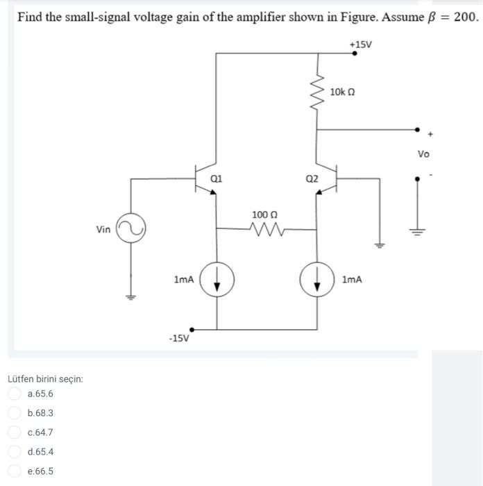 Solved Find the small-signal voltage gain of the amplifier | Chegg.com