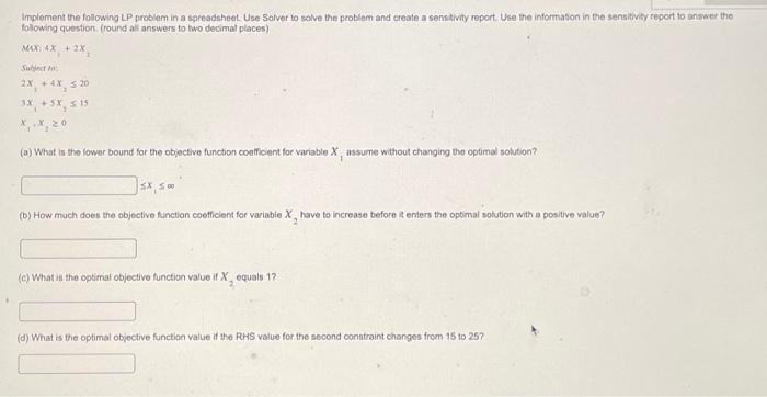 Solved Implement the following LP problem in a spreadsheet. | Chegg.com
