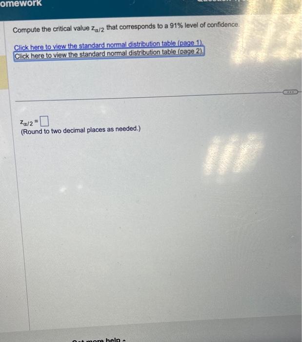 Solved Compute the critical value zα/2 that corresponds to a | Chegg.com
