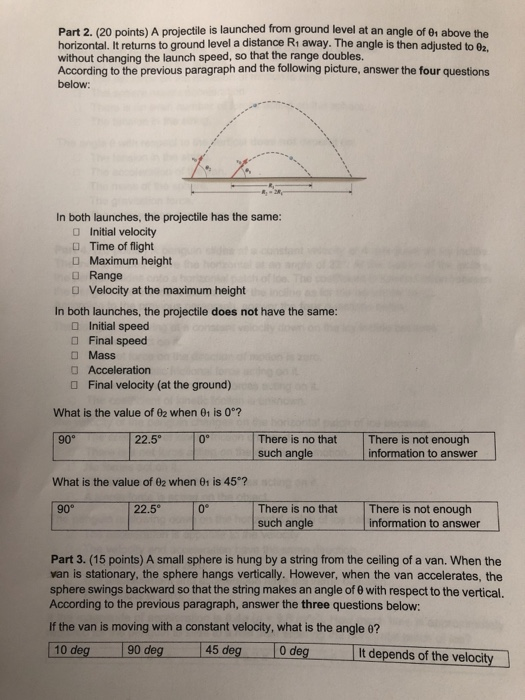 Solved Part 2. (20 points) A projectile is launched from | Chegg.com