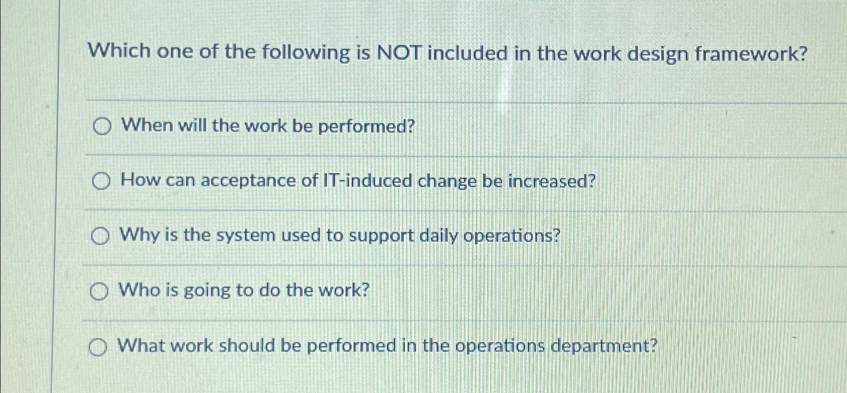 Solved Which one of the following is NOT included in the | Chegg.com