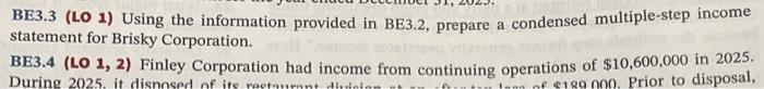 Solved BE3.3 (LO 1) Using the information provided in BE3.2, | Chegg.com