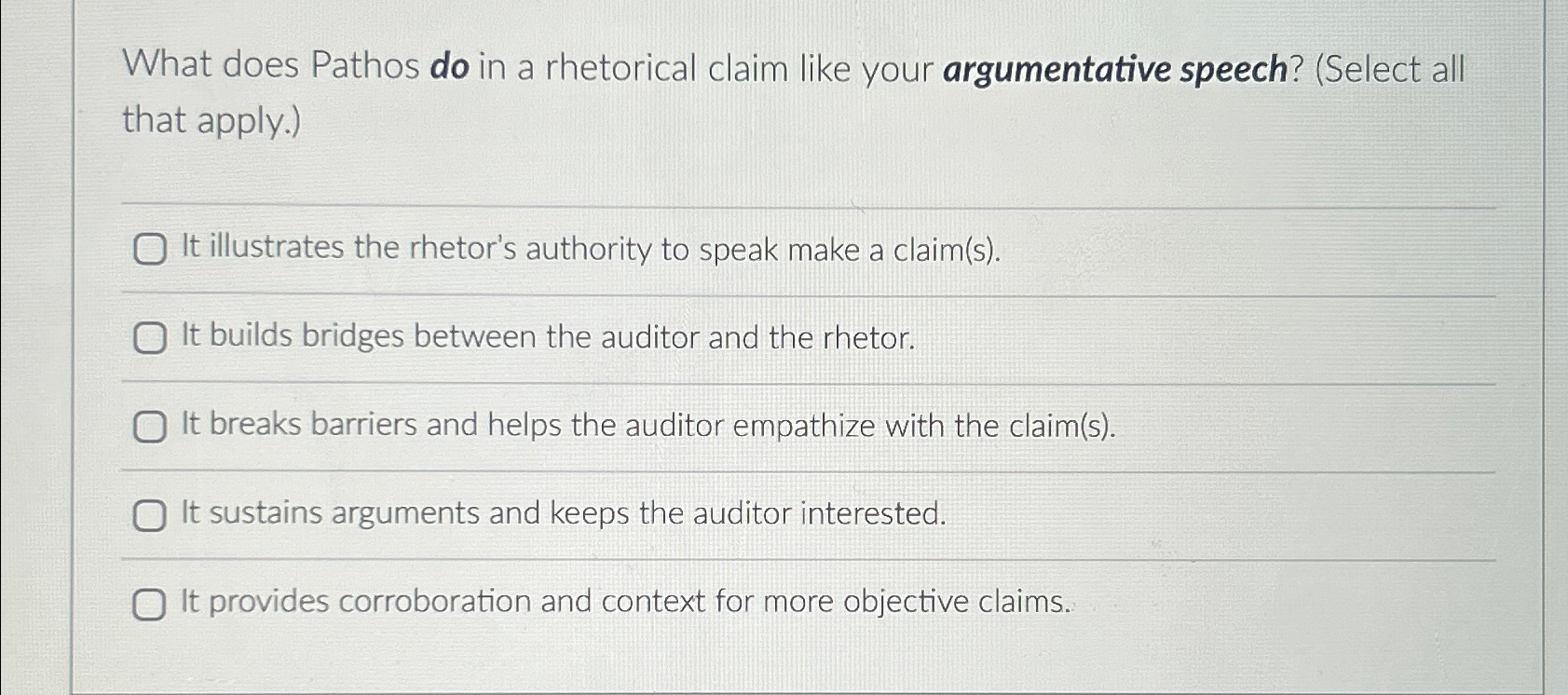 Solved What does Pathos do in a rhetorical claim like your | Chegg.com