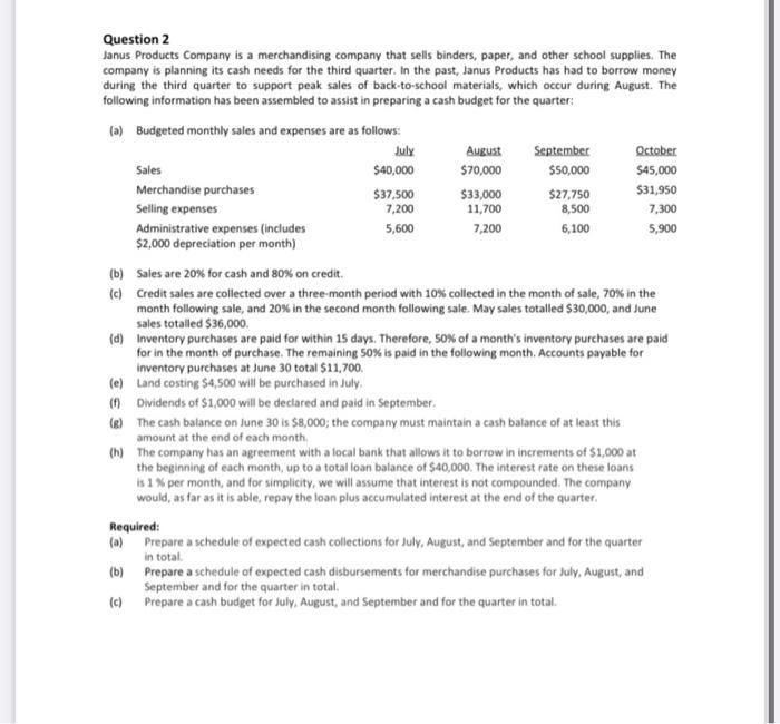 Solved Question 2 Janus Products Company is a | Chegg.com Solved Question 2 Janus Products Company is a | Chegg.com