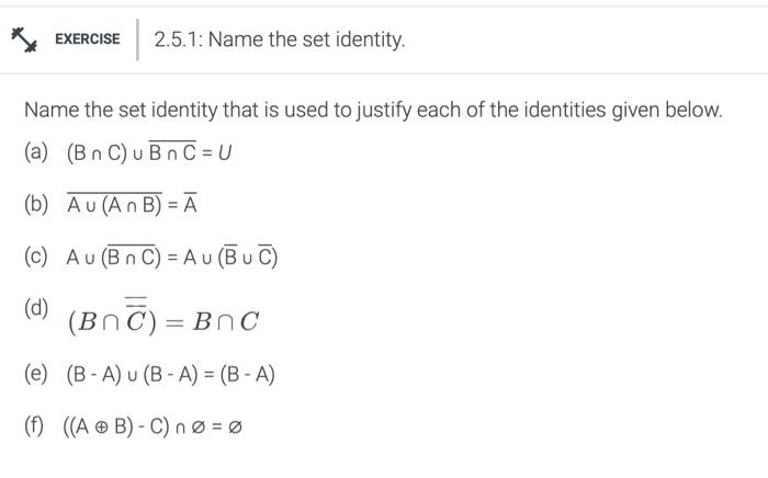 Solved Name the set identity that is used to justify each of | Chegg.com