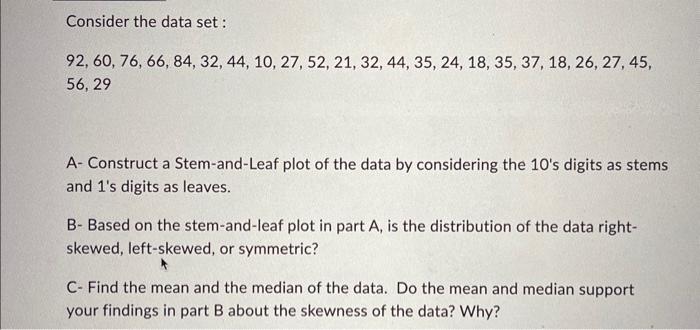 Solved Consider the data set: | Chegg.com