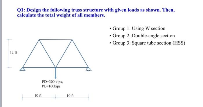 Solved Q1: Design the following truss structure with given | Chegg.com