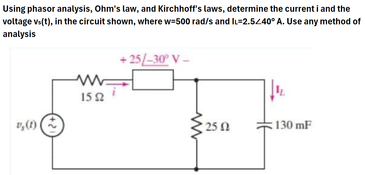 Solved Using phasor analysis, Ohm's law, and Kirchhoff's | Chegg.com