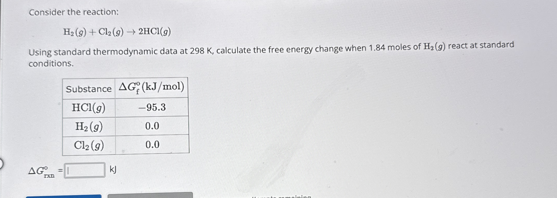 Solved Consider the reaction:H2(g)+Cl2(g)→2HCl(g)Using | Chegg.com