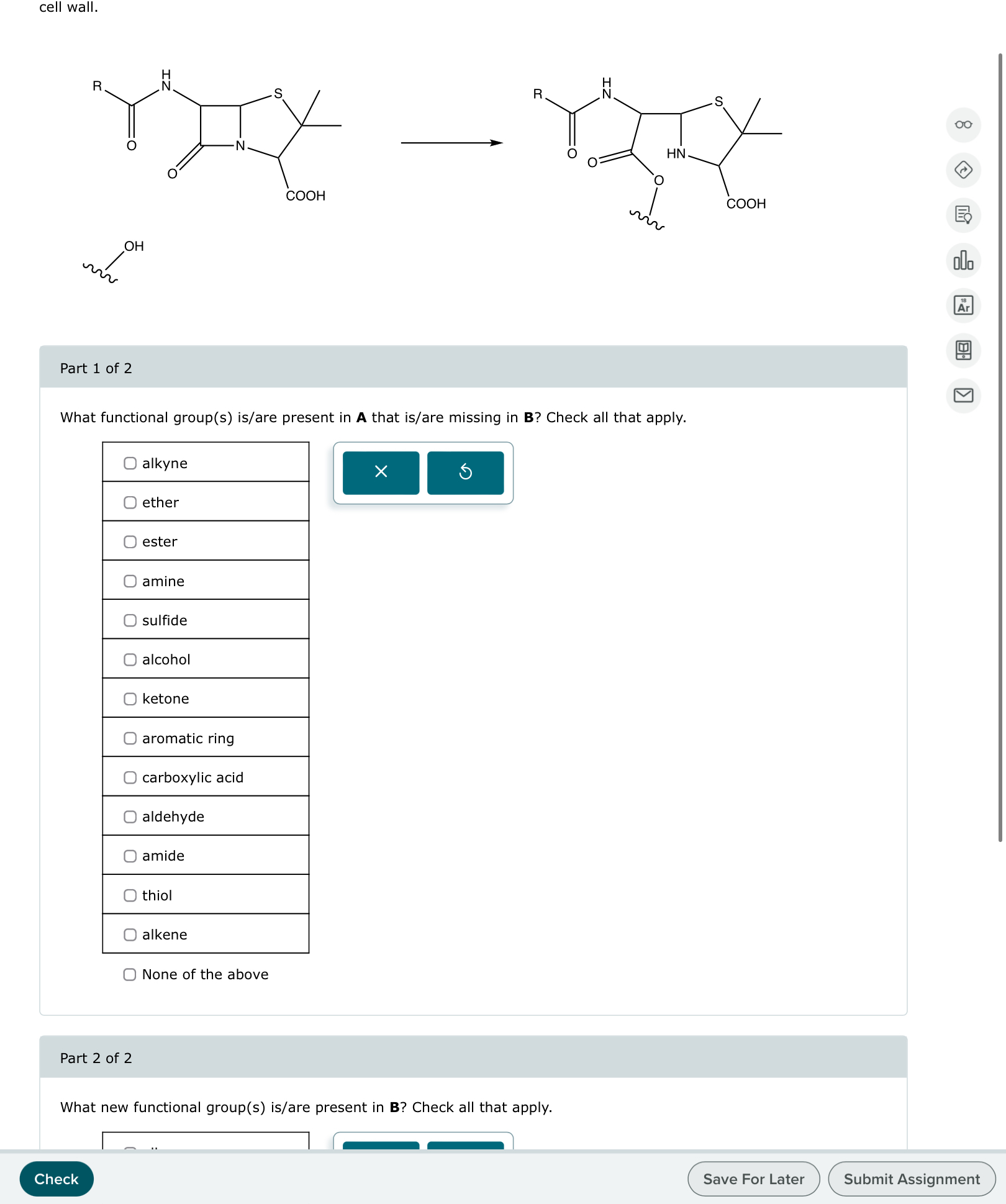 Solved cell wall.Part 1 ﻿of 2What functional group(s) | Chegg.com