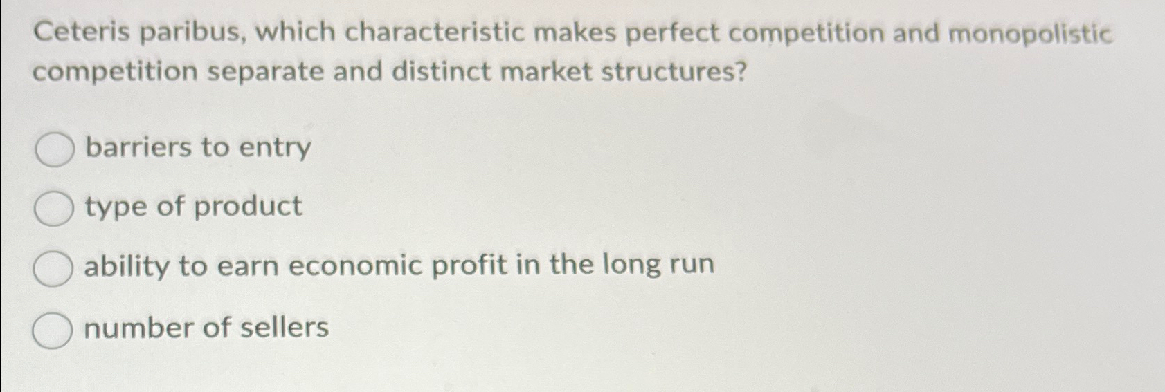 Solved Ceteris paribus, which characteristic makes perfect | Chegg.com