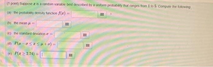 Solved (1 point) Suppose x is a random variable best | Chegg.com
