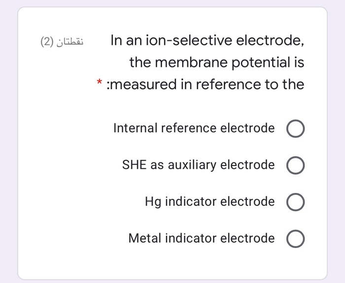 Solved نقطتان (2) In an ion-selective electrode, the | Chegg.com
