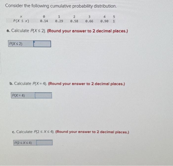 Solved Consider the following cumulative probability | Chegg.com