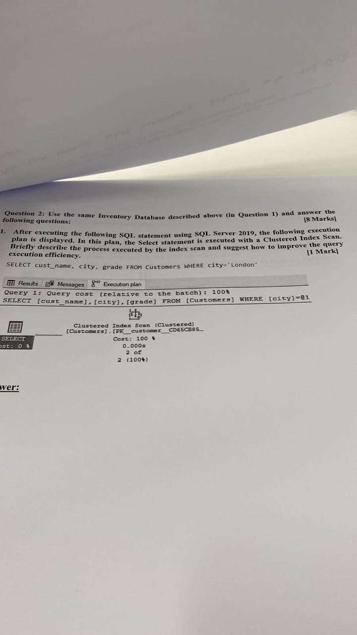 Solved Question 2: Use the same Inventory Database described | Chegg.com