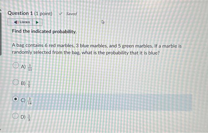 Solved Find the indicated probability. A bag contains 6 red | Chegg.com