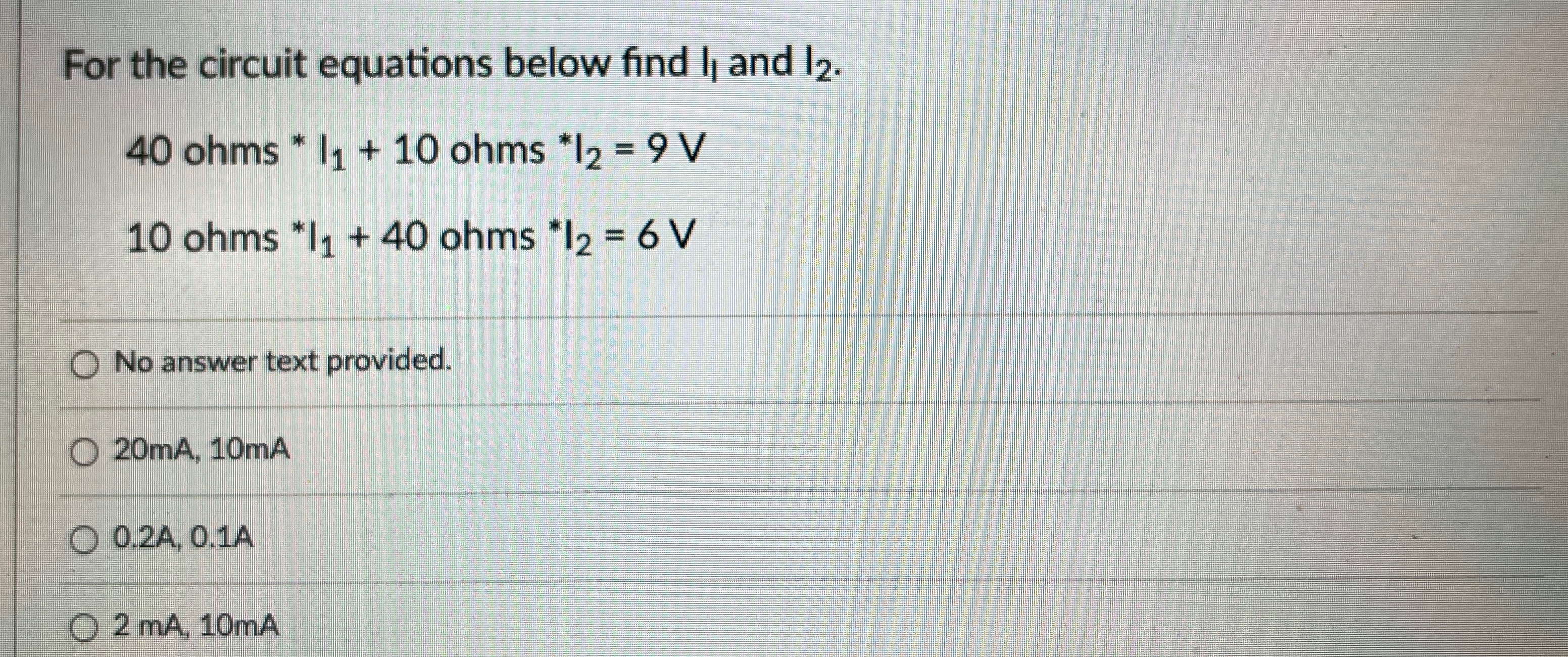 Solved For the circuit equations below find I1 ﻿and I2.40 | Chegg.com