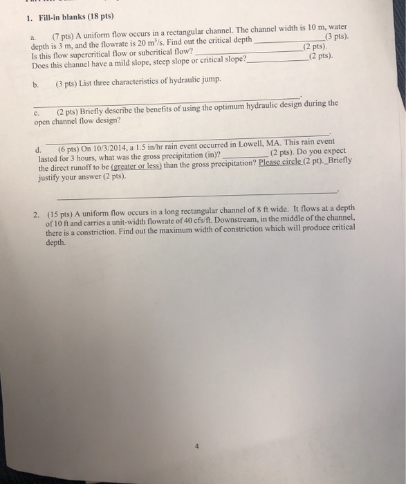 Solved 1. (2pts) List the characteristics of flood routing: | Chegg.com