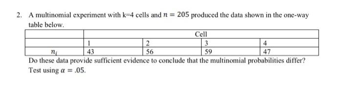 Solved 2. A multinomial experiment with k-4 cells and n = | Chegg.com
