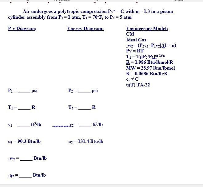 Solved Air undergoes a polytropic compression Pvu=C with | Chegg.com
