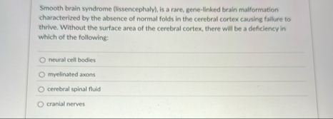 Solved Smooth brain syndrome (lissencephaly), ﻿is a rare, | Chegg.com