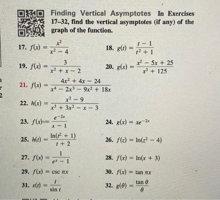 Solved Finding Vertical Asymptotes In Exercises 17–32, find | Chegg.com