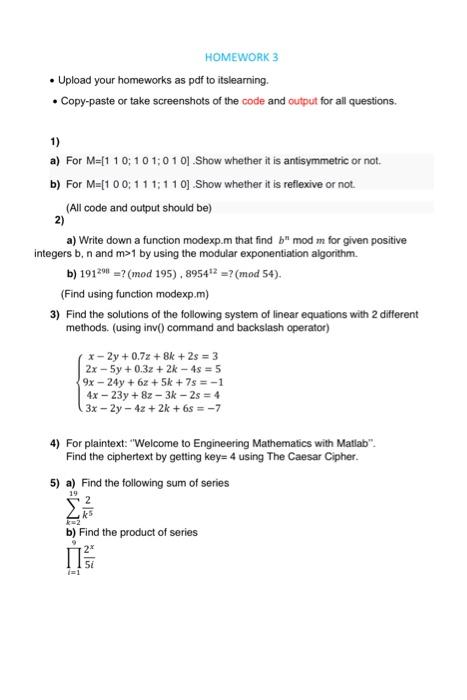 Solved - Upload your homeworks as pdf to itslearning. - | Chegg.com