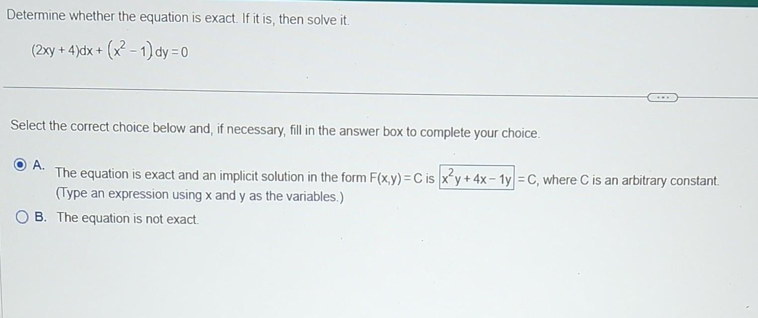 Solved Determine whether equation is exact then solve. Can | Chegg.com