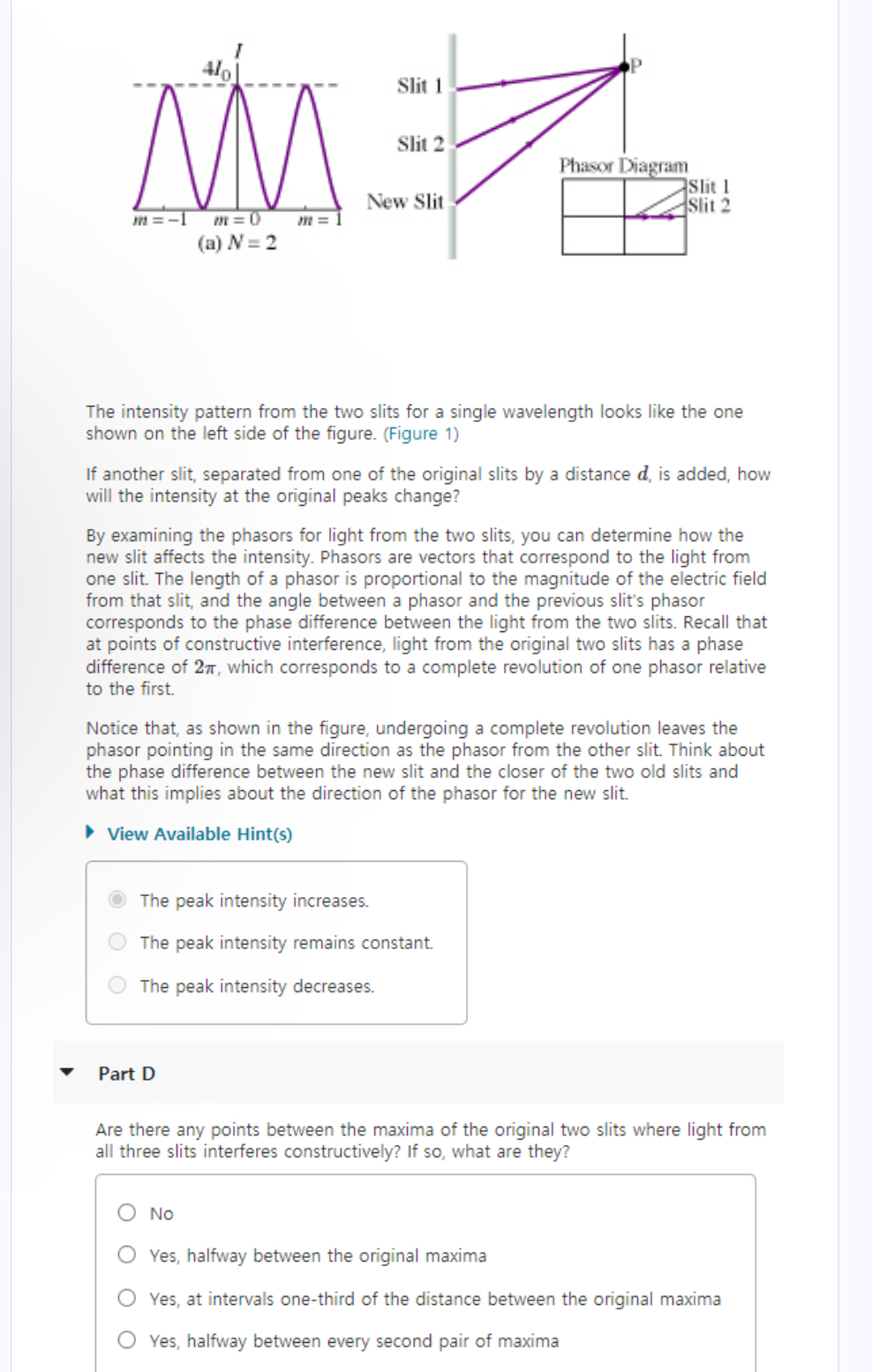 Solved The intensity pattern from the two slits for a single | Chegg.com