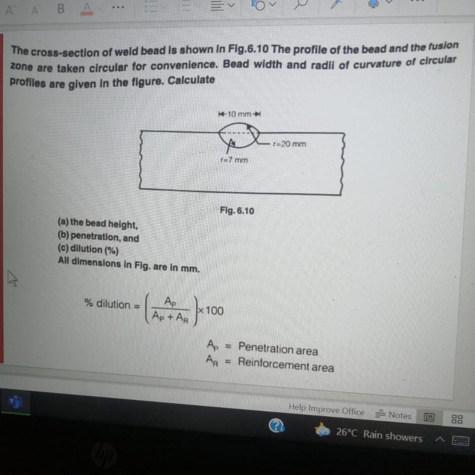 Solved > A A B А ... The cross-section of weld bead is shown | Chegg.com