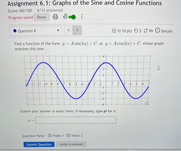 Solved Assignment 6.1: Graphs of the Sine and Cosine | Chegg.com