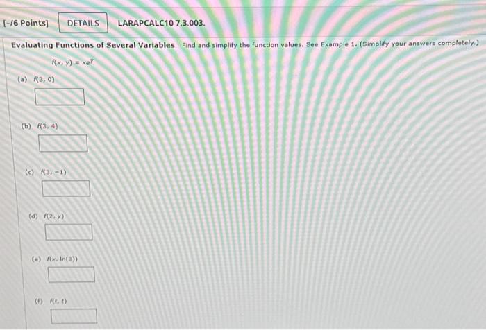Solved [-/6 Points] Evaluating Functions of Several | Chegg.com