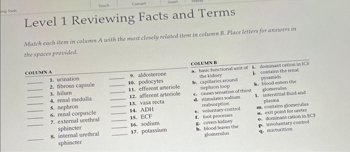Solved Match each item in column A with the most closely | Chegg.com