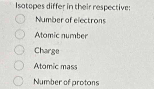 Solved Isotopes differ in their respective:Number of | Chegg.com