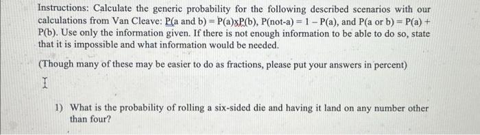 Instructions: Calculate the generic probability for | Chegg.com