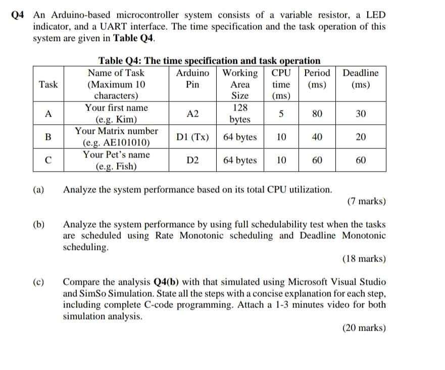 Q4 An Arduino-based microcontroller system consists | Chegg.com