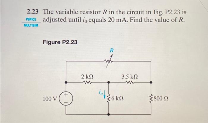 Solved 2.23 The variable resistor R in the circuit in Fig. | Chegg.com