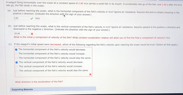 Solved A seagull flying horizontally over the ocean at a | Chegg.com