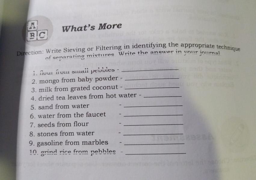 Solved Direction: Write Sieving or Filtering in identifying | Chegg.com