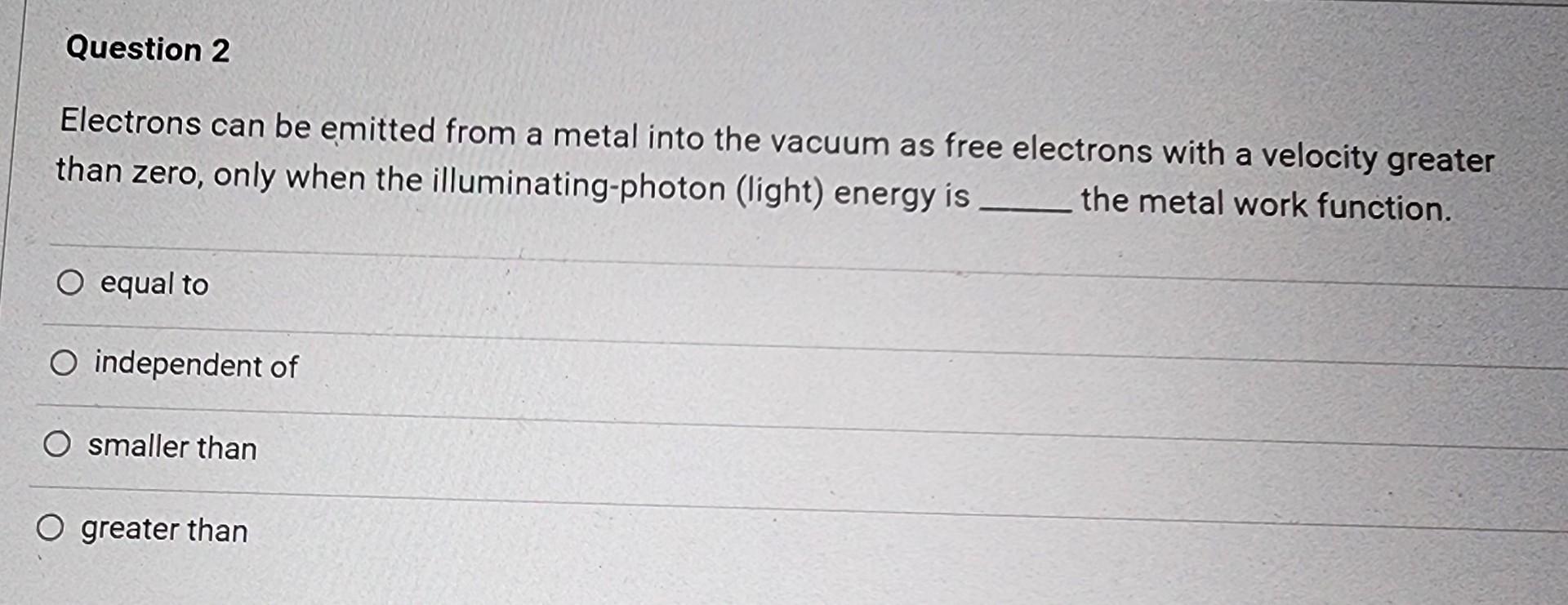 Solved Electrons can be emitted from a metal into the vacuum | Chegg.com
