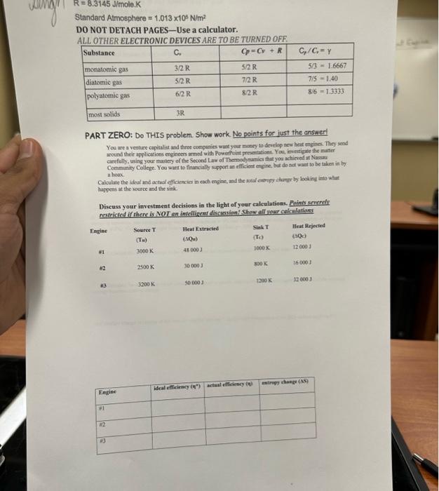 Solved R=8.3145 J/ mole. K Standard Atmosphere =1.013×105 | Chegg.com