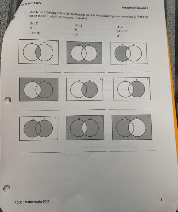 Solved mit: Set Theory Assignment Booklet 1 4. Match the | Chegg.com