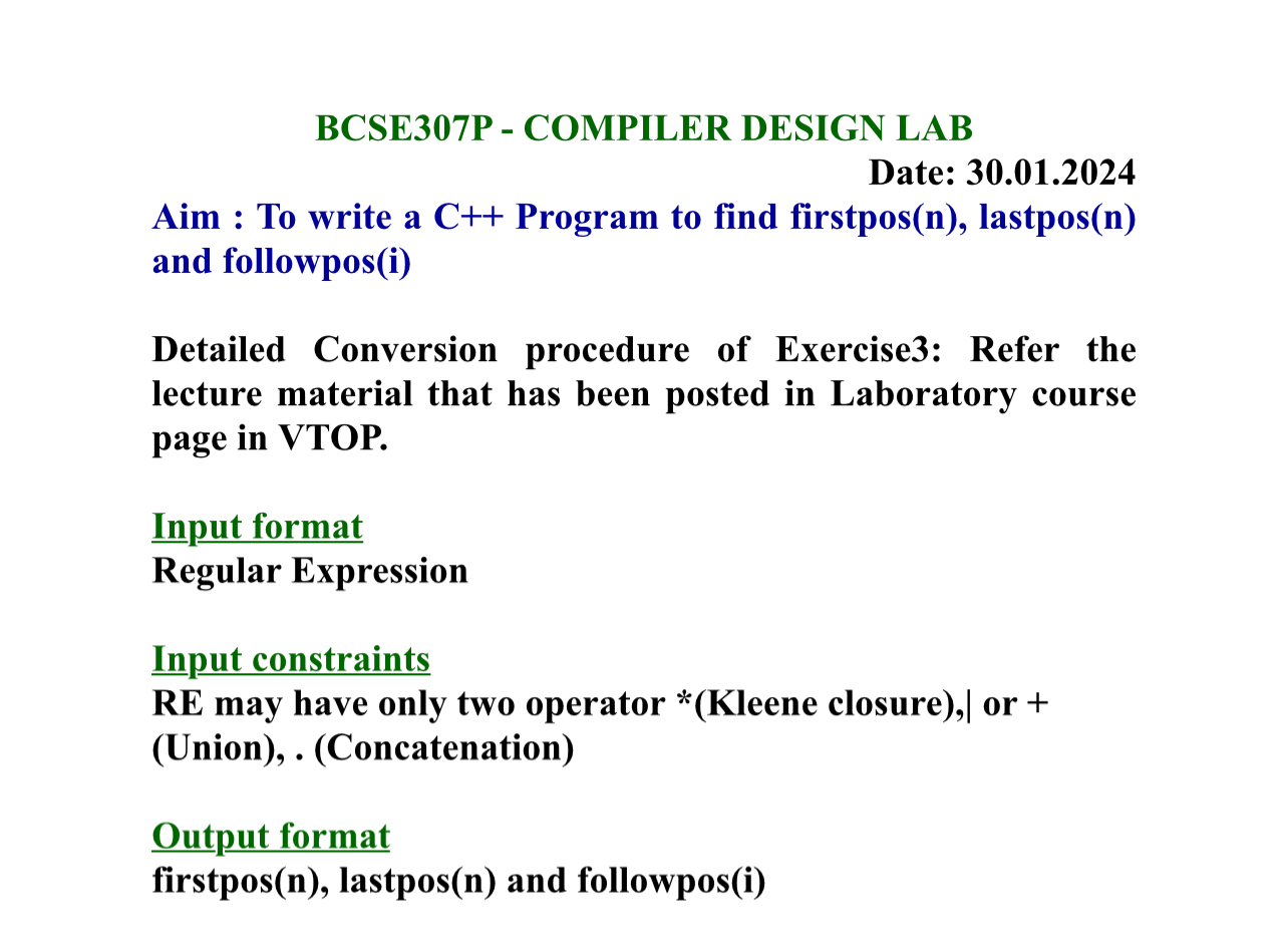 Solved BCSE307P - COMPILER DESIGN LABDate: 30.01.2024Aim : | Chegg.com Solved BCSE307P - COMPILER DESIGN LABDate: 30.01.2024Aim : | Chegg.com