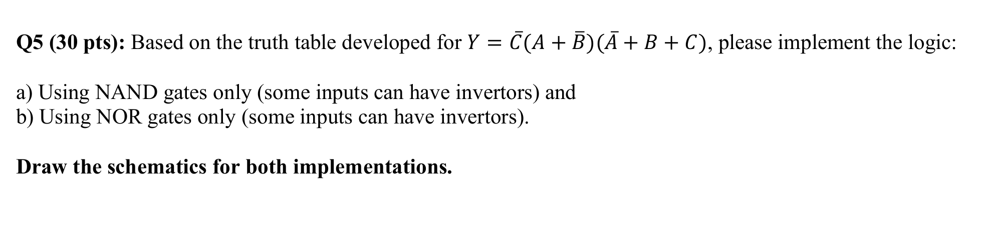 Q5 (30 pts): Based on ﻿the truth table developed for | Chegg.com