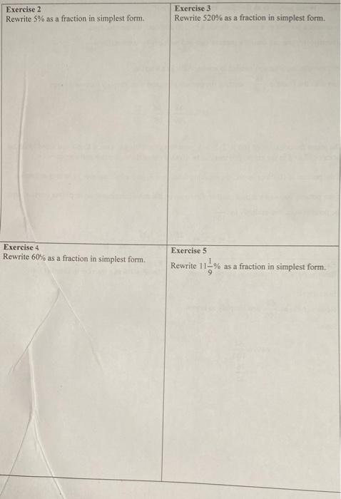Solved Exercise 2 Rewrite 5% as a fraction in simplest form. | Chegg.com