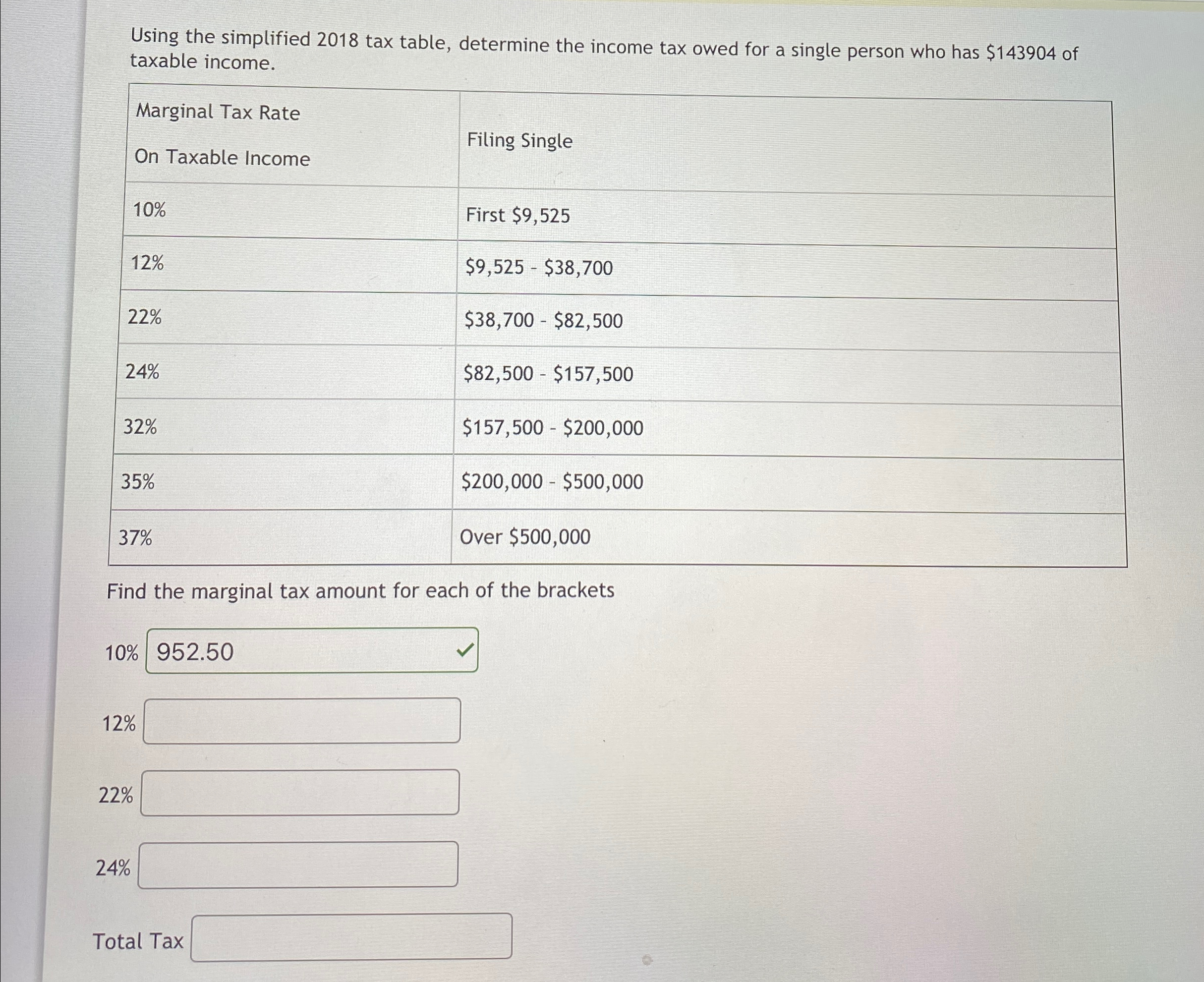 Solved Using the simplified 2018 ﻿tax table, determine the | Chegg.com