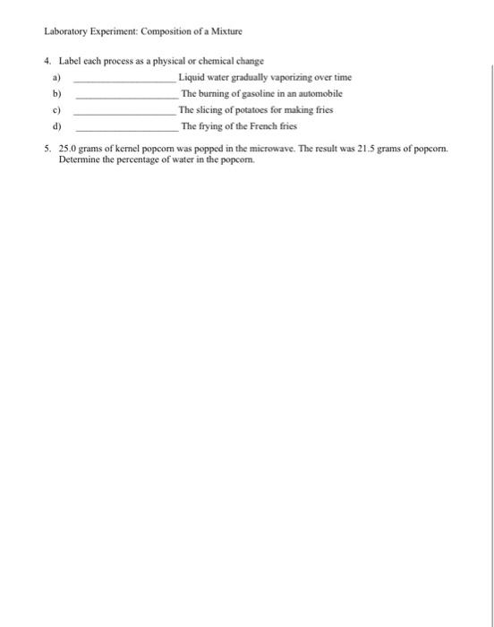 Solved Laboratory Experiment: Composition of a Mixture I | Chegg.com