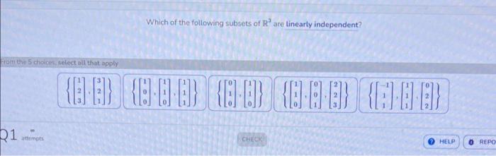 Solved Which of the following subsets of R3 are linearly | Chegg.com